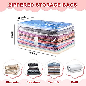 9 Pcs 80L Clear Storage Bags Clothing Storage Cubes Organizer Blanket Storage Bags with Zipper and Handles Large Waterproof for Comforters, Blankets, Bedding, 26 x 16 x 12 Inch