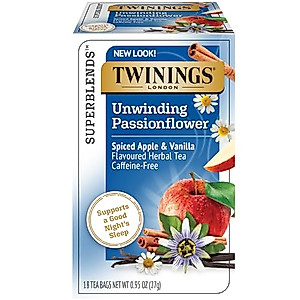 Twinings of London Daily Wellness Tea Unwind Sleep Supporting Passionflower & Camomile, Spiced Apple & Vanilla, Flavored Herbal Tea 18 Count