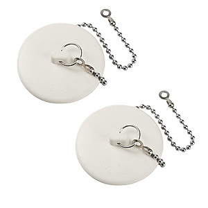 2 Packs Tub Stopper, Rubber Bathtub Stoppers Drain Plug with 15" Stainless Steel Beaded Chain, Premium Bathroom Plug Fit for 1.5" to 2" Kitchen Sink, Bathroom Bath tub, Drain Stopper, White