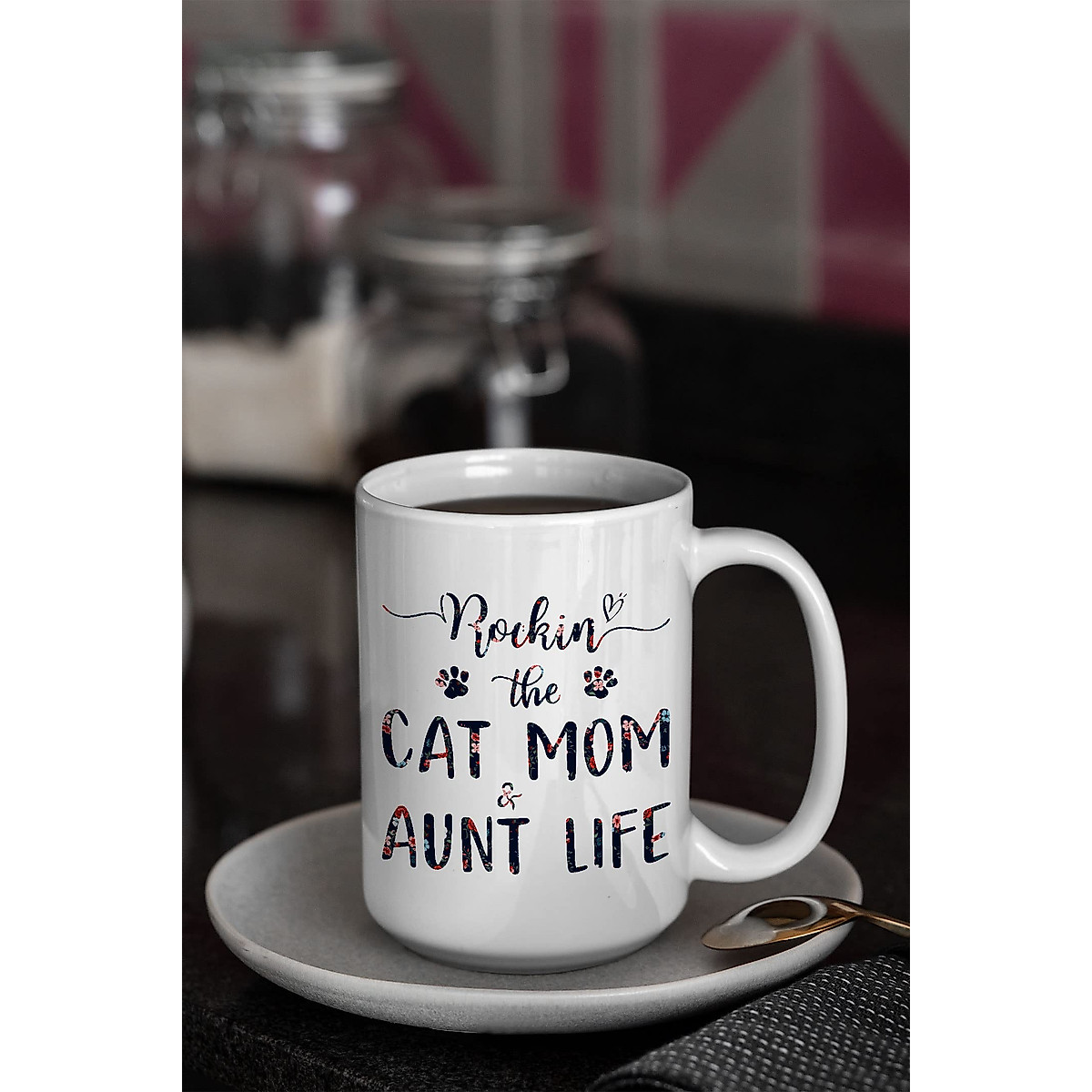 Floral Auntie Coffee Mug, Rockin' The Cat Mom And Aunt Life, Auntie Cat Lovers Mug, Gifts For Aunt, Auntie Gifts Mug, Crazy Cat Lady, Gift for Aunt, New Aunt Mugs, Mother's Day Gifts Tea Cup