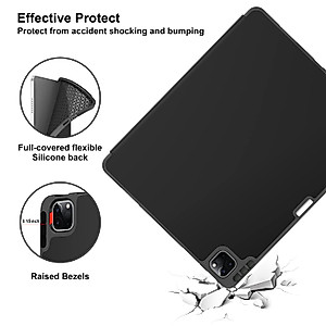 Supveco New iPad Pro 12.9 Inch Case 2022/2021 (6th/5th Gen) with Pencil Holder [Support iPad 2nd Gen Pencil Charging/Pair],Trifold Stand Smart Case with Soft TPU Back,Auto Wake/Sleep-(Black)