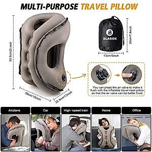 Inflatable Travel Pillow,Multifunction Travel Neck Pillow for Airplane to Avoid Neck and Shoulder Pain,Support Head,Neck,Used for Sleeping Rest, Airplane and Home Use,with Eye Mask, Earplugs,Gray