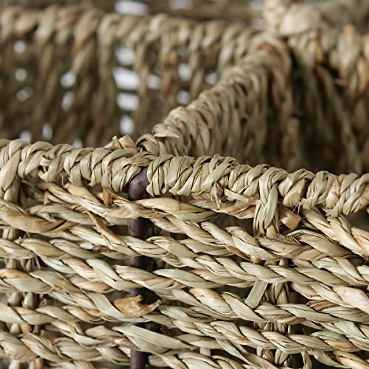 4 Compartment Basket Caddy, Bottle and Condiment Holder, Woven Wicker Over Metal Frame, Seagrass, 10.5 Inches