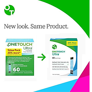 OneTouch Ultra Test Strips for Diabetes - 120 Count Diabetic Test Strips | Blood Sugar Test Strips for Blood Glucose Monitor Kit (2 Boxes, 60 Diabetes Test Strips Each)