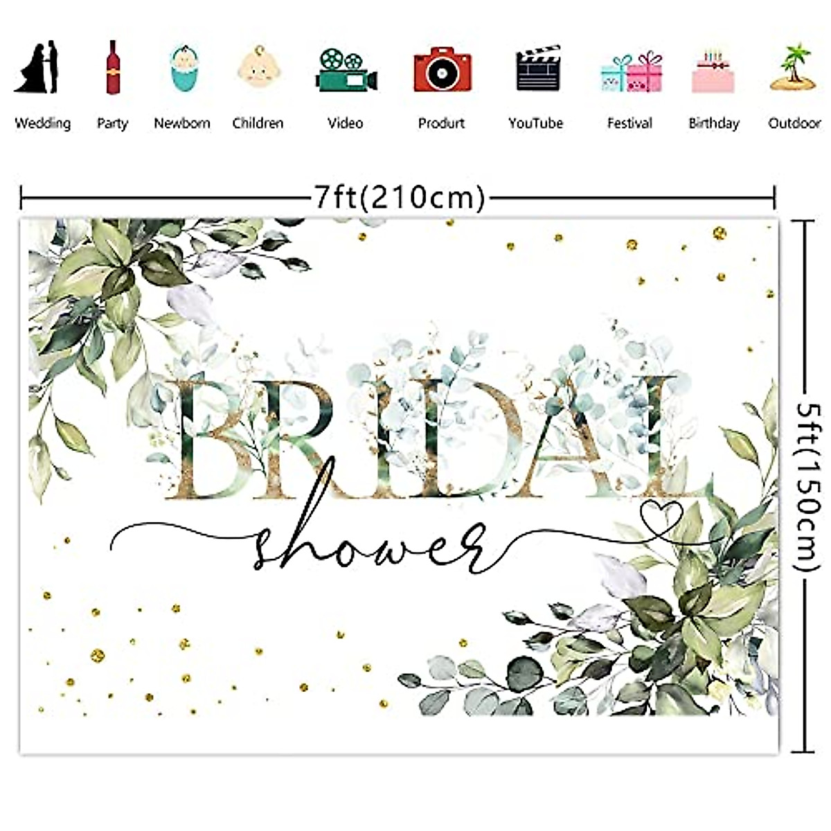 Ticuenicoa 7×5ft Bridal Shower Backdrop Green Leaves Golden Dots White Photography Background Decoration Miss to Mrs Wedding Bride to Be Engagement Photo Booth Props