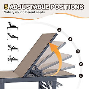 Amopatio Patio Chaise Lounge Set of 3, 24.4" Wider Outdoor Lounge Chairs with Table, Textilene Pool Chaise Lounge for Sun Tanning Lay Flat Poolside Lounger for Beach, Lawn, Brown