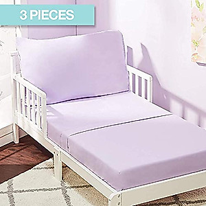 EVERYDAY KIDS 3 Piece Toddler Sheet Set - Soft Breathable Microfiber Toddler Bedding - Includes a Flat Sheet, a Fitted Sheet and a Pillowcase - Solid Purple