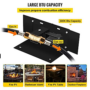 VEVOR Fire Pit Gas Burner Spark Ignition Kit, 300K BTU Fire Pit Ignition System, Stainless Steel Fire Pit Igniter, with 1/2'' Key Valve with Key and Leads & Ground Wire Black Retractable