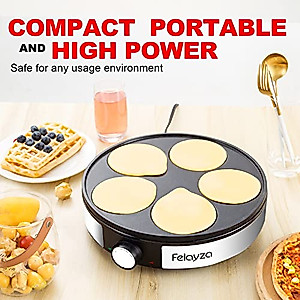 FELAYZA 12" 5 Holes Electric Crepe Maker & Griddle, NonStick Crepe Pan with Batter Spreader,1200W Omelette Makers with Thermostat Control for Pancake, Egg, Brunch