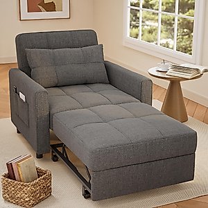 Gizoon Sofa Bed Chair 3 in 1 Convertible, Pullout Single Sleeper Chair Bed with Adjustable Backrest, Spacious Multifunctional Sofa Couches for Living Room, Bedroom, Apartment