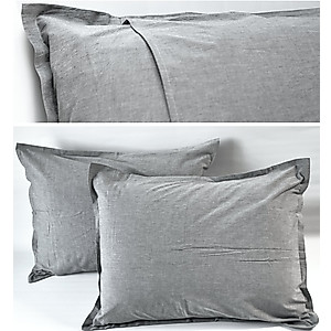 Eikei Washed Cotton Chambray Duvet Cover Solid Color Casual Modern Style Bedding Set Relaxed Soft Feel Natural Wrinkled Look (King, Barely Mauve)