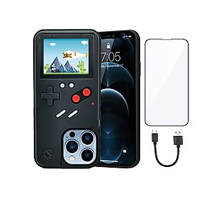 KJArrow Handheld Game Console Case for iPhone 12, Retro Gameboy Case for iPhone 12, Video Gaming Case with Color Display and 36 Small Games, Playable Game Case for iPhone 12 Black