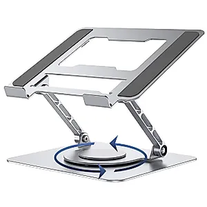 Peymoxra Laptop Stand Aluminum Computer Stand for Desk with 360° Rotating Base Adjustable Height and Angle Ergonomic Designe, Compatible with MacBook, Tablets and All Notebook 7-17" Silver