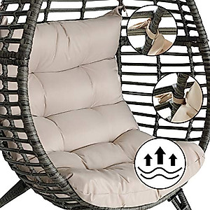 Sundale Outdoor Wicker Egg Chair for Bedroom, Indoor Egg Chair Basket Chair Teardrop Chair with Cushion, Rattan Comfy Chair - Grey, Beige