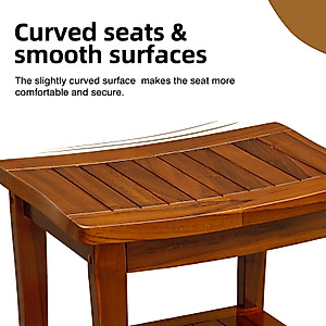 TEAKMAMA Shower Bench with Storage Shelf, Waterproof Teak Shower Chair for Inside Shower, Shower Stool for Shaving Legs, 20” Shower Seat with 400LB Capacity