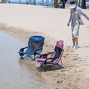 iClimb Low Wide Beach Camping Folding Chair with Side Pocket and Carry Bag (1, Dry Rose)