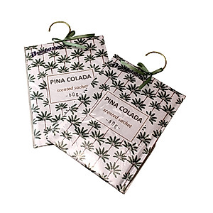 2 Pack Large Hanging Closet Sachet 9" x 6.75" with Metal Hanger and Bow (Pina Colada)