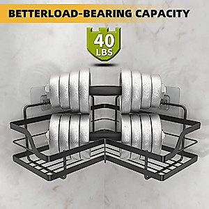 ENIBOE Corner Shower Caddy with 6 Hooks, Self Adhesive Shower Shelves, No Drill Wall Mount Rustproof Shower Organizer, Shower Storage for inside Shower, Large Capacity Shower Rack, 2 Pack (Black)