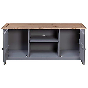 vidaXL Solid Pine Wood TV Stand - Panama Range - Gray, Retro Design, Ideal for Living Room, 47.2"x15.7"x19.7" with 2 Doors, 2 Compartments, Scandinavian Style