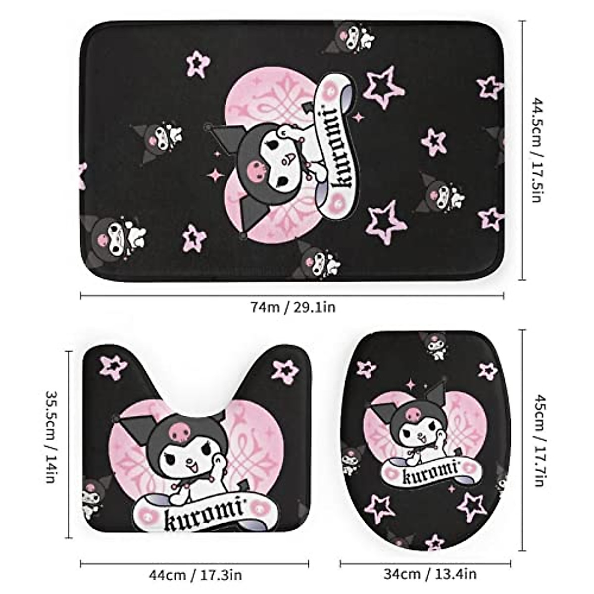 fmsnupz 4PCS Anime Shower Curtain Set, Cute Bathroom Decor with Non-Slip Rugs, Toilet Lid Cover and Bath Mat, Waterproof Fabric Shower Curtains with 12 Hooks, 70.8"x70.8"