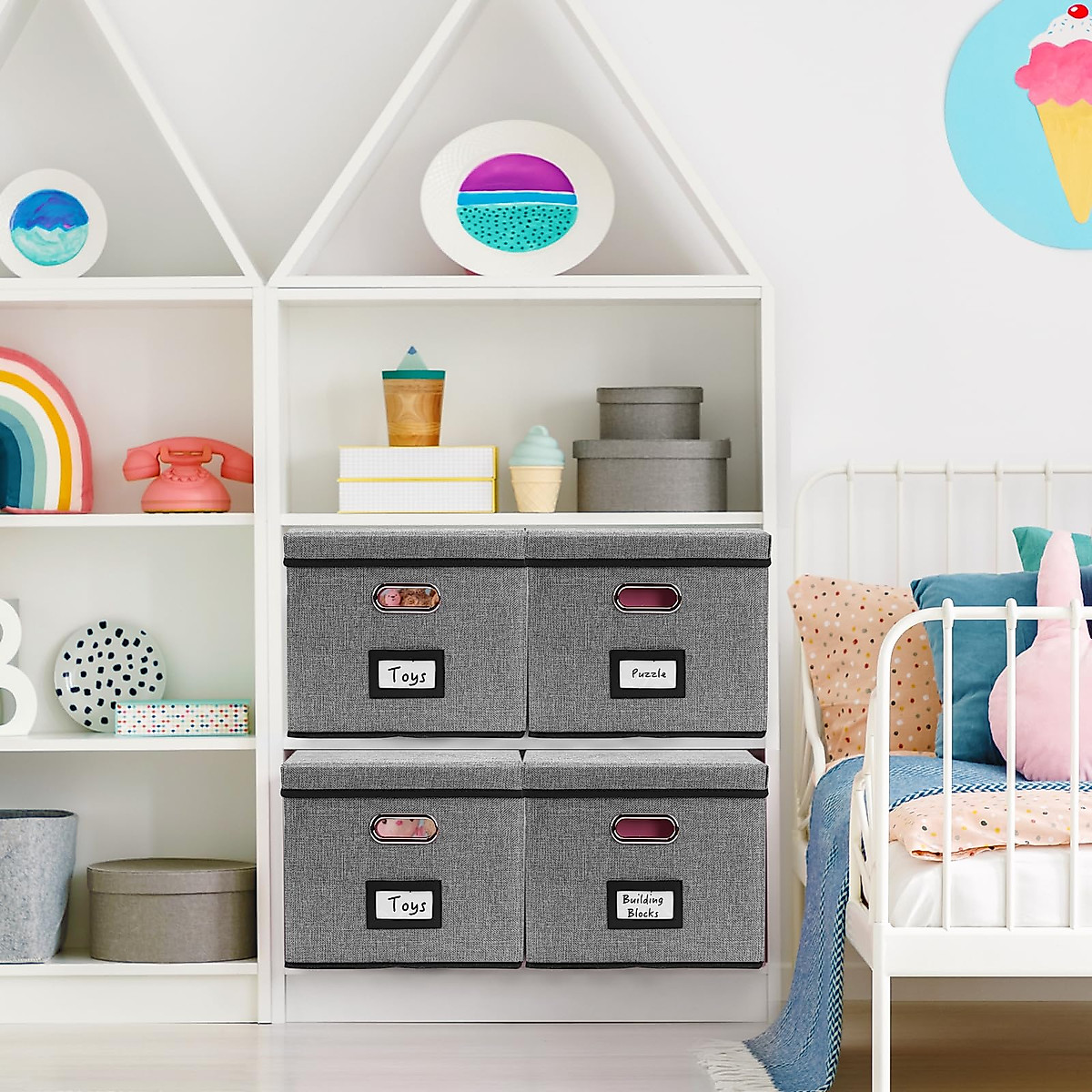 EOOUT 4 Pack Hanging File Organizer Box, File Folder Organizer Letter Size with Handles for Office Home School,Dark Gray