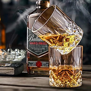 BYJOBEI Whiskey Rocks Glass, 2 Crystal Bourbon Glasses, 2 Ice Ball Molds 2 Coasters In Gift Box, 11 Oz Rock Barware for Bourbon Scotch Cocktail Vodka, Unique Gifts for Men