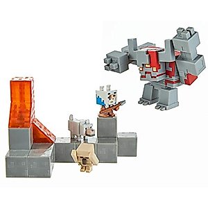 Mattel Minecraft Dungeons Redstone Monstrosity Mangle with Redstone Monstrosity, Armored Valorie, Iron Golem, Summoned Wolf, Battle in a Box, Gift for Kids Age 6 and Older