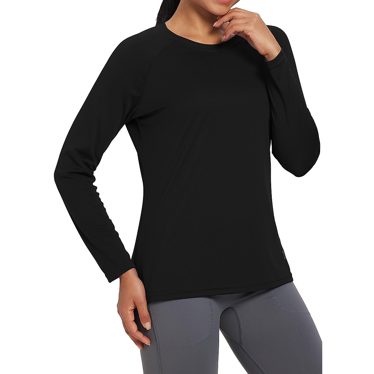 BALEAF Women's Workout Tops Long Sleeve Running Shirts Quick Dry Moisture Wicking Athletic T-Shirts for Exercise Gym Sports Yoga Black Size S