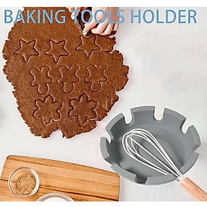 Large Silicone Multi-Spoon Rest, Baking Tool Holder, Utensil Holder for Spatulas, Tongs, Ladles Placing for Stove Top, Kitchen Counter- Multifunction Kitchen Gadgets (Grey)