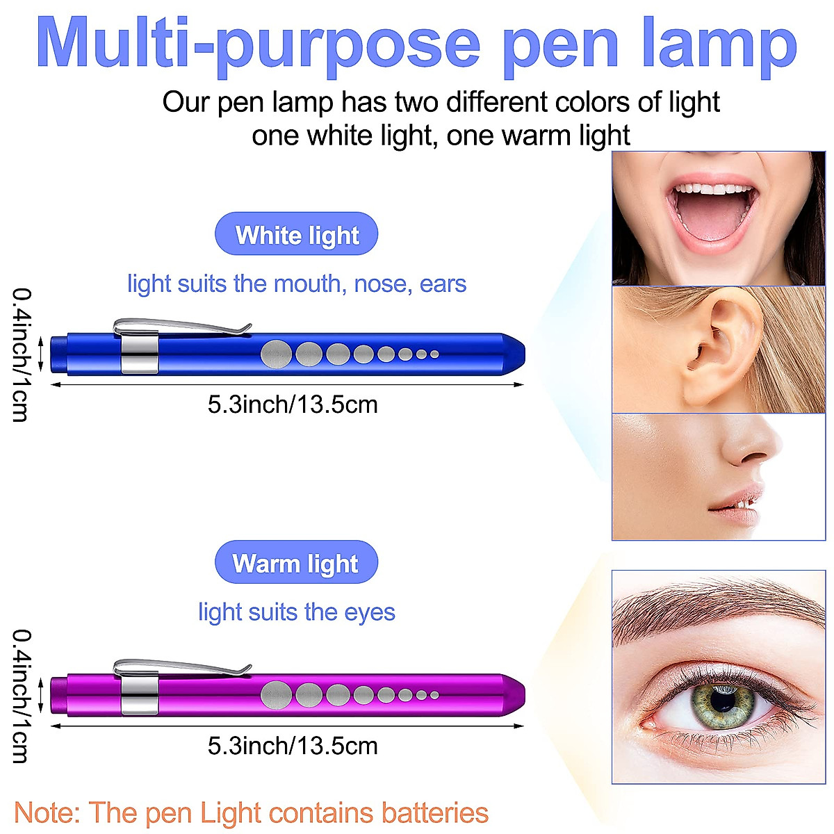 Mudder 6 Pieces Pen Light Included Batteries Reusable LED Penlight Pupil Gauge Warm Light Pen Reusable Penlights for Home Care Daily Care, (Black, Red, Blue, Purple, Gold and Silver)