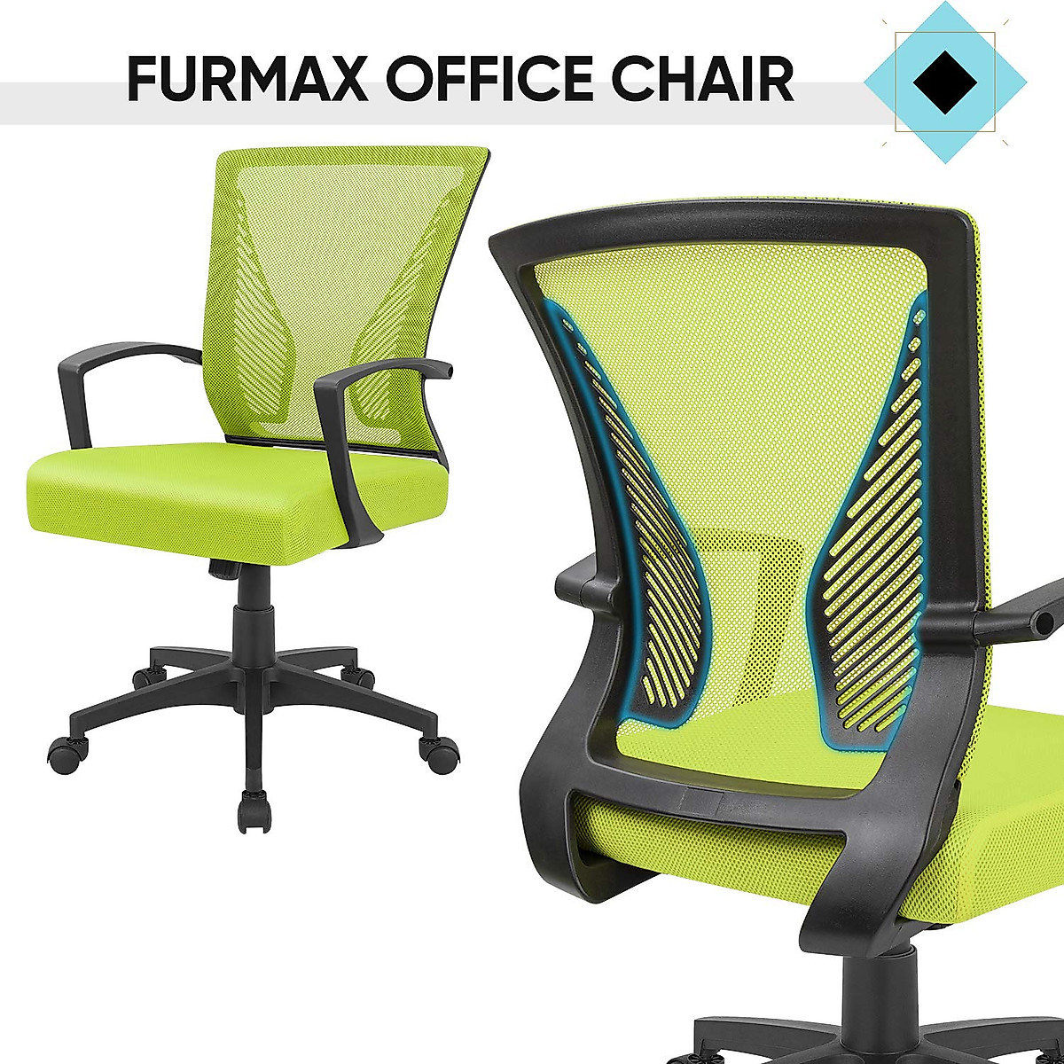 Furmax Office Chair Mid Back Swivel Lumbar Support Desk Chair, Computer Ergonomic Mesh Chair with Armrest (Cyan)