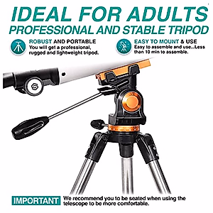 Telescope for Astronomy for Adult Beginners - Professional, Portable and Powerful 20x-250x - Easy to Mount and Use - Astronomical Telescope for Moon, Planets and Stargazing