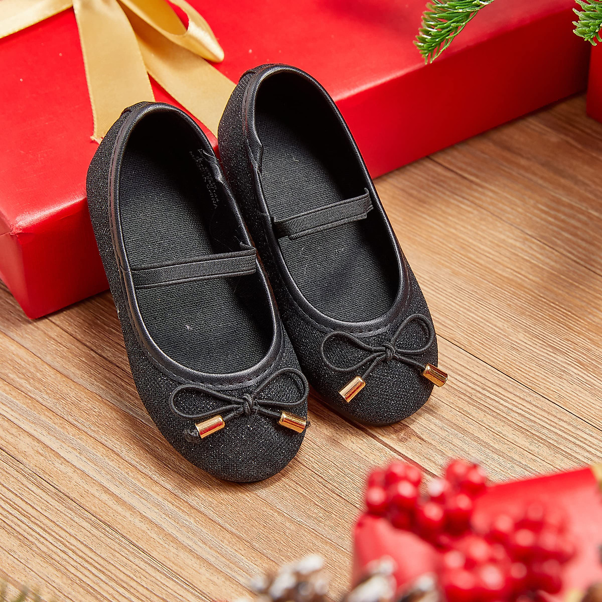 Felix & Flora Toddler Flower Girl Dress Shoes Size 5 - Girl Ballet Mary Jane Flats Black Party School Wedding