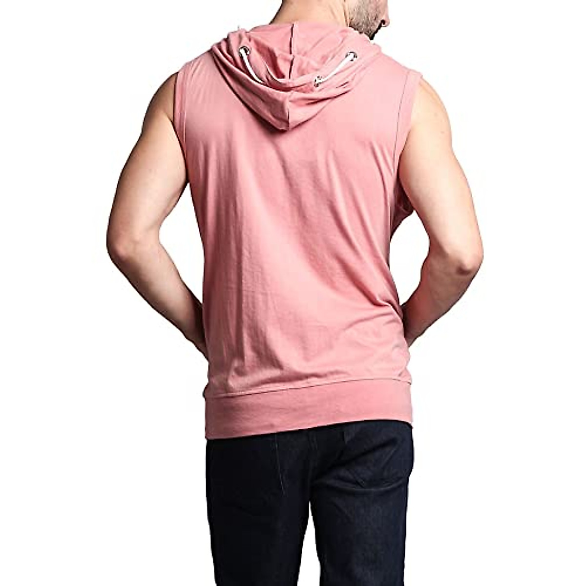 Victorious Men's Lightweight Athletic Casual Sleeveless Eyelet Drawstring Zipper Hoodie SL888 -Dirty Pink - 5X-Large - I8D