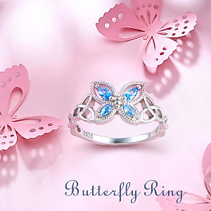 JZMSJF S925 Sterling Silver Fashion Dainty Celtic Knot Butterfly Ring Hypoallergenic Jewelry for Women Adults Size 7