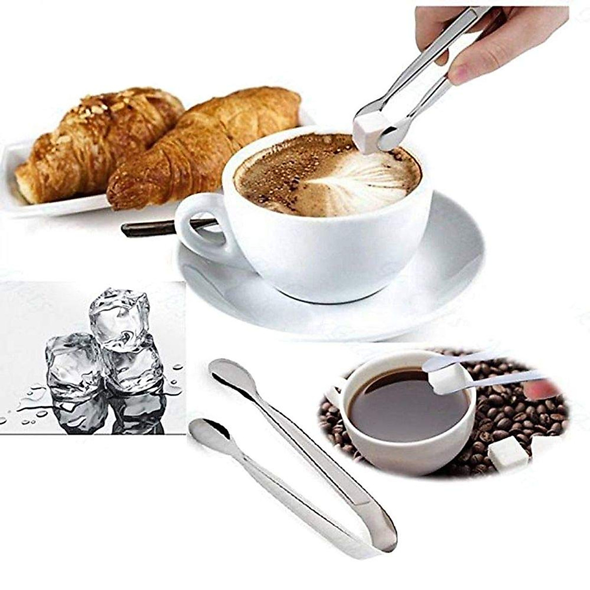 MOTZU 2 Pieces Mini Appetizers Tongs 4-Inch Serving Tong - Premium 18/8 Stainless Steel Sugar Clamp Tongs Silver Perfect for Tea Party, Coffee Bar, Ice, Buffet, Kitchen