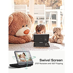 YOTON 12.5" Portable DVD Player with 10.5" HD Swivel Screen for Car and Kids, with Car Charger and AC Adaptor, Supports 4-6 Hours Built-in Battery and USB/SD Card/Sync TV [Not Support Blu-Ray]