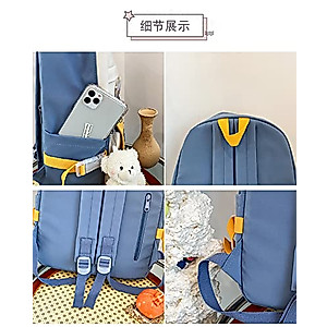 Moaneji 16" Cute Soft Canvas Hiking Backpack with Pins Aesthetic Back Pack Fashion Daypack with Hanging Bear Fancy Travel Shoulder Backpack Lightweight Travel Bag (Yellow And Blue)