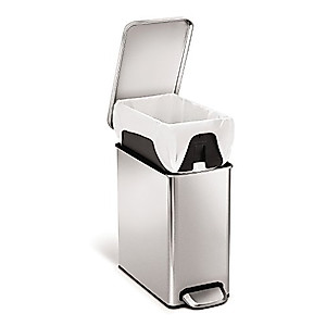 simplehuman 10 Liter / 2.6 Gallon Stainless Steel Bathroom Slim Profile Trash Can, Brushed Stainless Steel