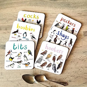 Set of 6 Bird Pun Coasters for Drinks,Square Coaster Set for Cups Home Kitchen Funny Coasters Set Table with Non-Slip Decor Gift Idea for Bird Lover Friends Bar Housewarming Gift Coffee