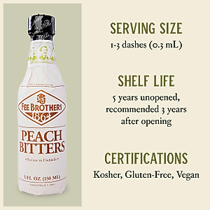 Fee Brothers Peach Cocktail Bitters - Aromatic Cocktail Mixer & Concentrated Flavoring, Gluten Free, Vegan-Friendly, 5 fl oz