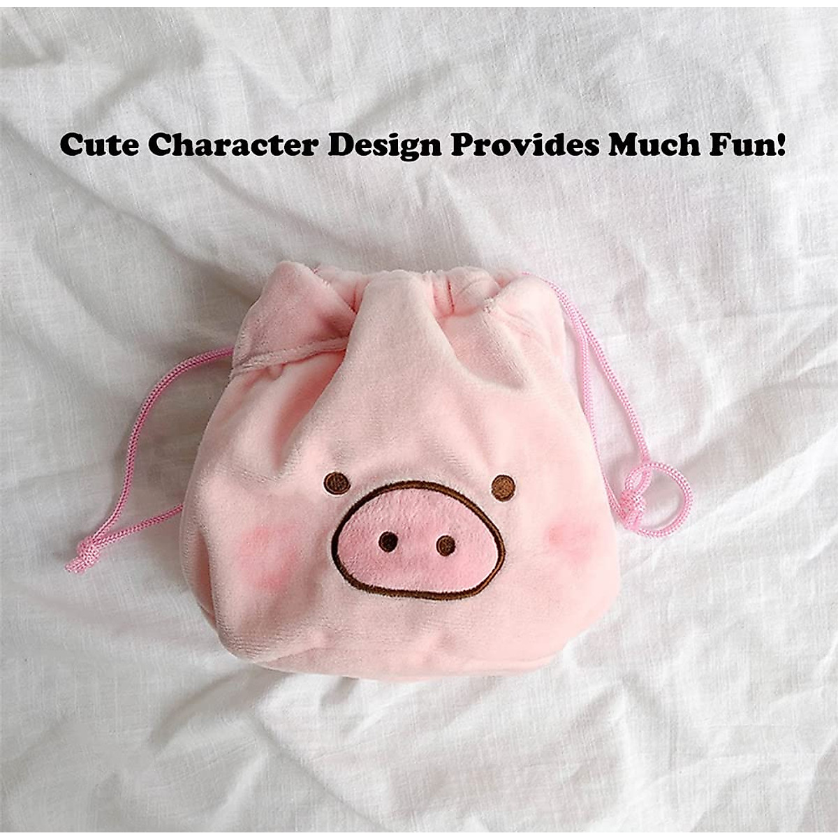 AKOAK 1 Pack Cute Fluffy Piglet Makeup Bag, Drawstring Tote Bag, Portable Travel Makeup Bag Storage Organizer