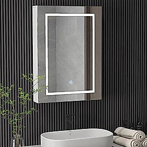 Waktavel Medicine Cabinets with Adjustable Storage Shelf, LED Illuminated Bathroom Mirror Cabinet, Wall Mounted Storage Cabinet with Doors for Bathroom, Bedroom, Vanity, White