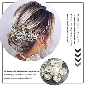 Catery Flower Bride Wedding Headband Silver Crystal Pearl Hair Vine Braid Headpiece Bridal Hair Accessories for Women (Silver)