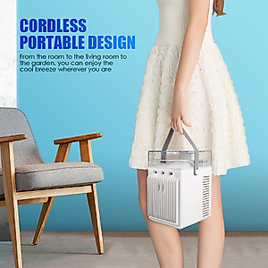 Portable Air Conditioner Fan, Personal Evaporative Air Cooler with Humidifier, Chargeable Desk Fan with 6 Ice Crystal Boxes for Home, Office and Bedroom (White)
