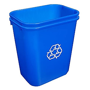 AmazonCommercial 7 Gallon Commercial Office Wastebasket, Blue w/Recycle Logo, 2-Pack