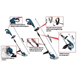 Battery Powered Weed Eater Cordless- Electric Weed Wacker Rechargeable- Two 4.0 Ah Battery Operated Weed Whacker Cordless 21V Grass Edger Trimmer with Blade and Charger- Lawn Yard Garden Brushless-1