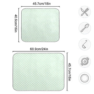 Mint Green Polka Dots Dish Drying Mat 16x18 for Kitchen Counter Cute Pastel Microfiber Dishes Pad Dish Drainer Rack Mats Absorbent Coffee Bar Mats Quick Drying Kitchen Accessories