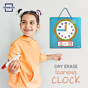 Scribbledo Writable Dry Erase Learning Clock for Kids Write & Wipe Demonstration Clock for Kids Learning to Tell Time Classrooms and Homeschool Supplies