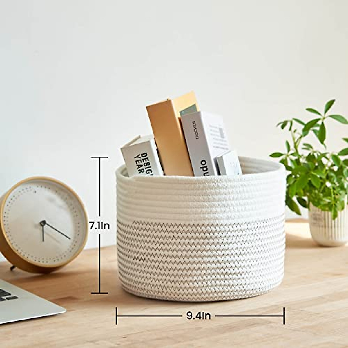 INDRESSME Small Rope Basket Round Woven Storage Basket Cute Dog Toy Basket Cotton Basket Baby Nursery Hamper Shelf Decorative Bin for Keys Gift 9.4 x 9.4 x 7.1 inches